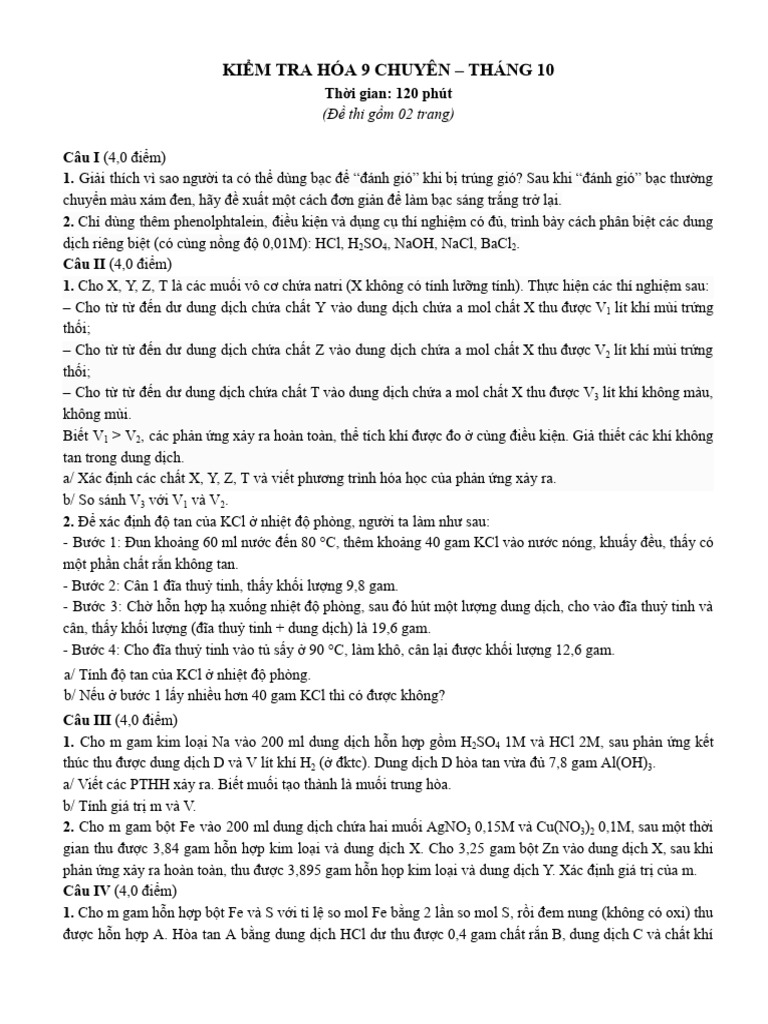KT Hóa 9CH Tháng 10 | PDF