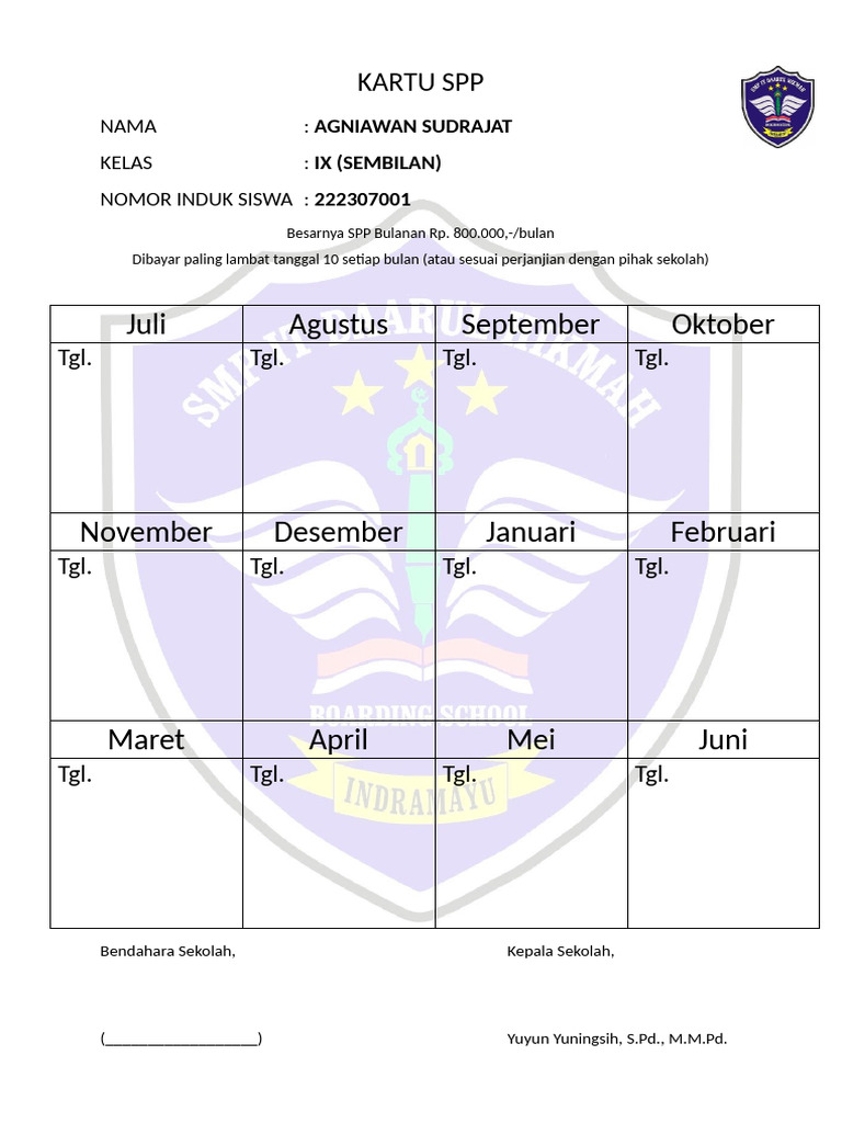 Kartu SPP Kelas 9 | PDF