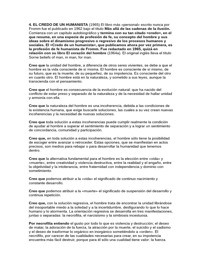 Credo Humanista de Erich Fromm | PDF | Libertad | Amor