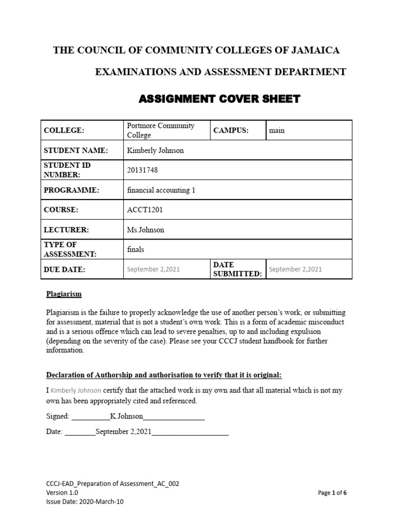 Financial Accounting Assignment Cover Sheet | PDF | Credit | Finance ...