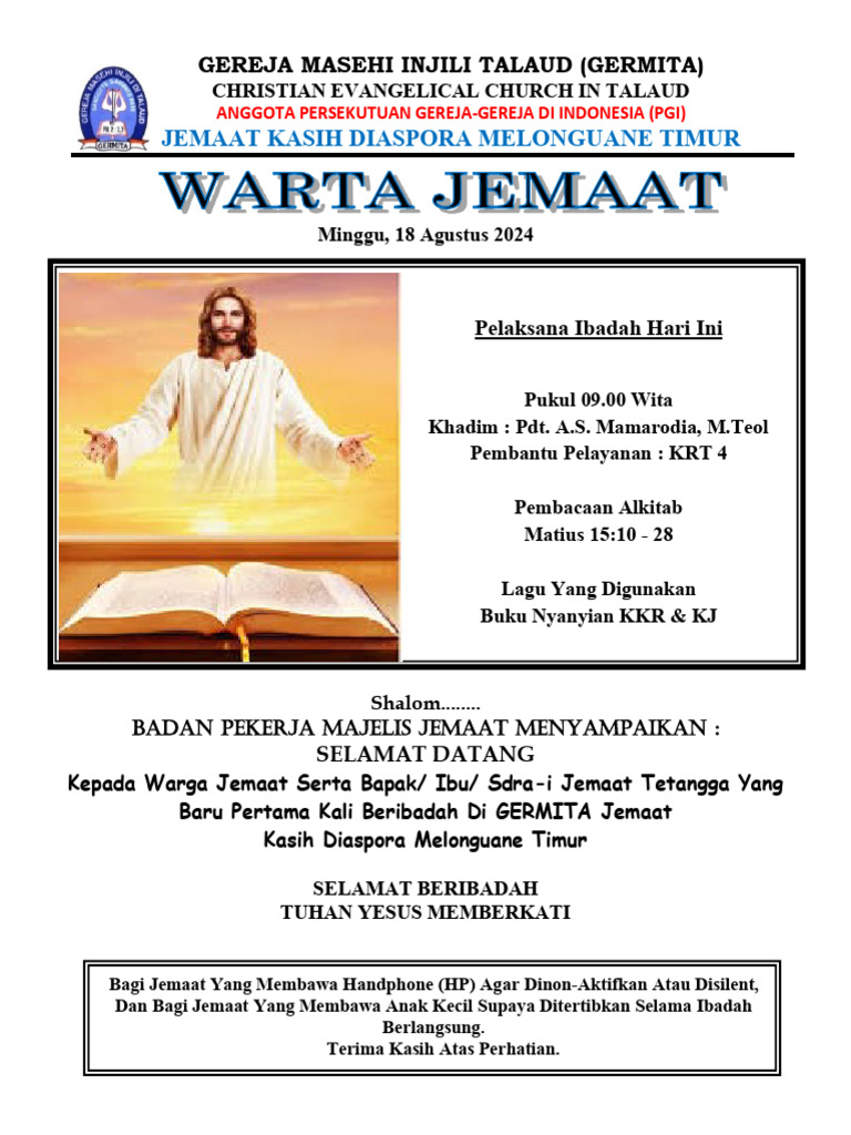 Ibadah Minggu di GERMITA 18 Agustus 2024 | PDF