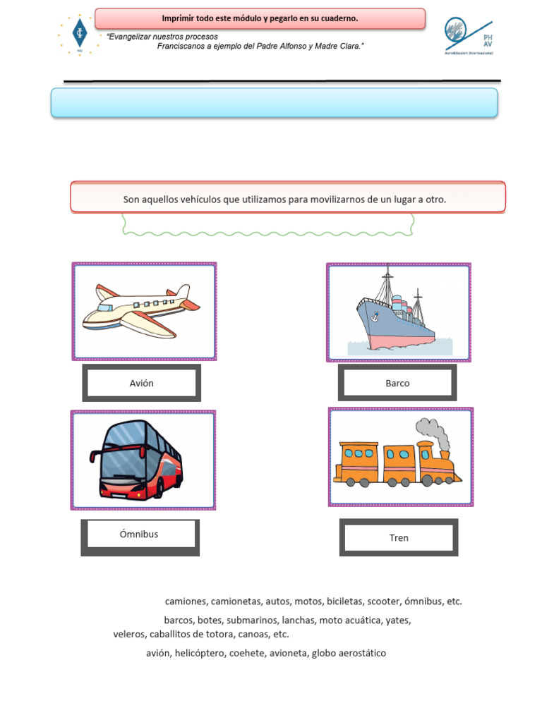 Medios de Transporte para 2° Grado | PDF | Transporte
