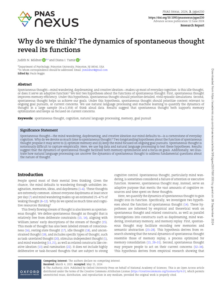 Why Do We Think The Dynamics of Spontaneous Thought | PDF | Thought ...