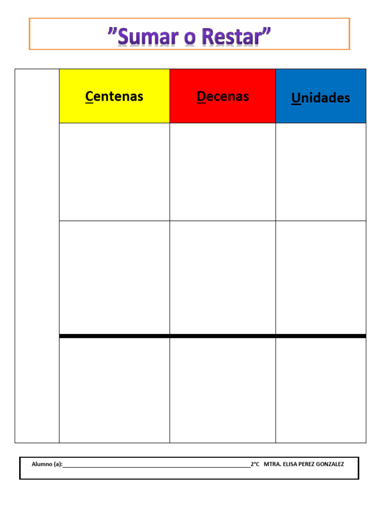 Tablero de Sumar o Restar Hasta CENTENAS 2° ELISA PDF | PDF