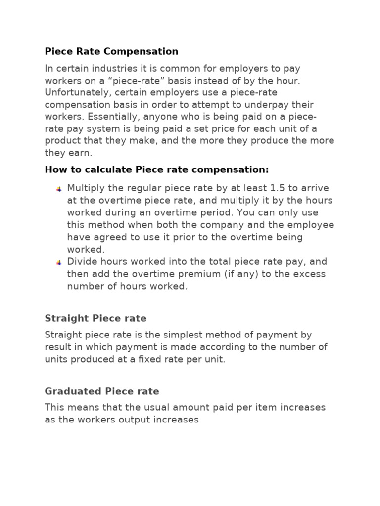 Piece Rate Compensation | PDF