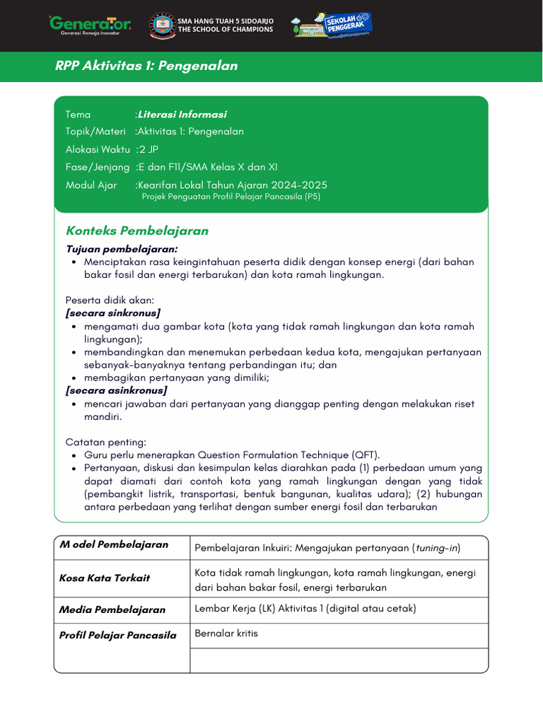 MODUL - Aktivitas 1 - P5 Kearifan Lokal - Fase E Dan F11 | PDF