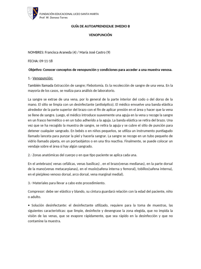 Guía de Venopunción para Estudiantes | PDF | Sangre | Medicina CLINICA