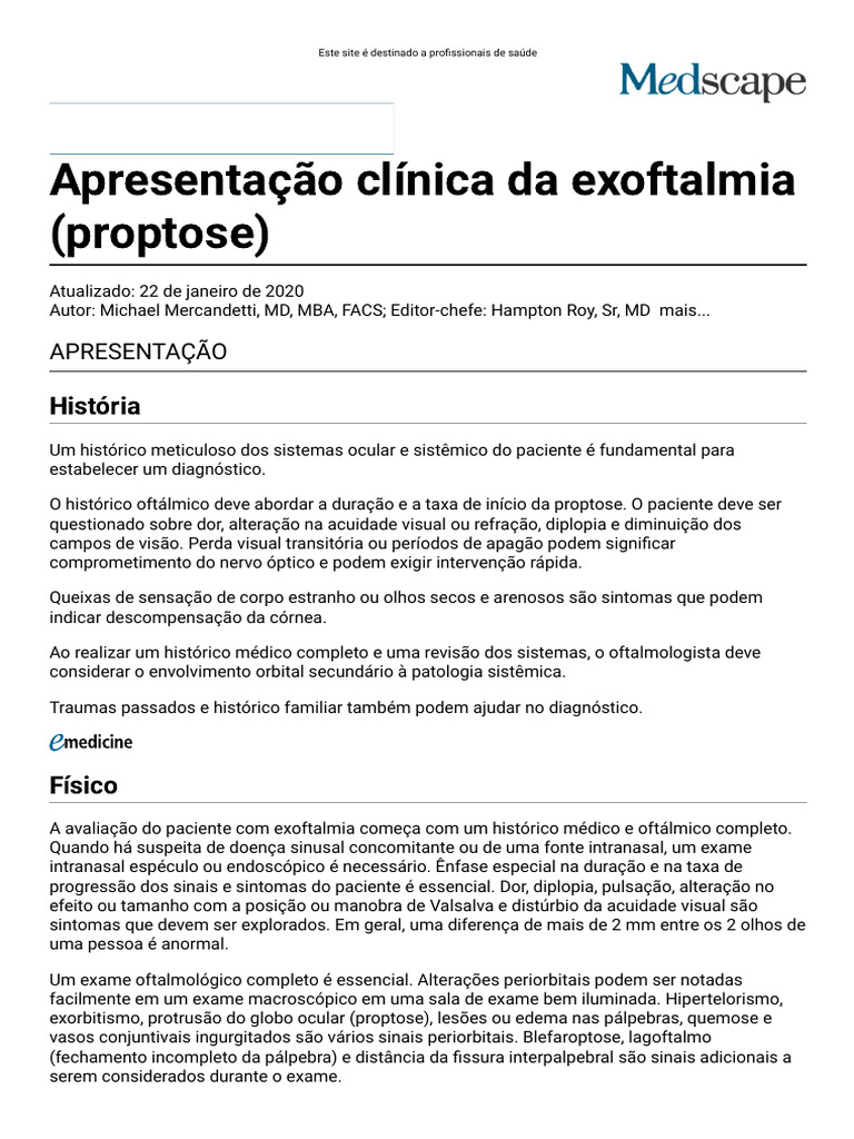 Apresentação Clínica Da Exoftalmia (Proptose) - História, Exame Físico ...