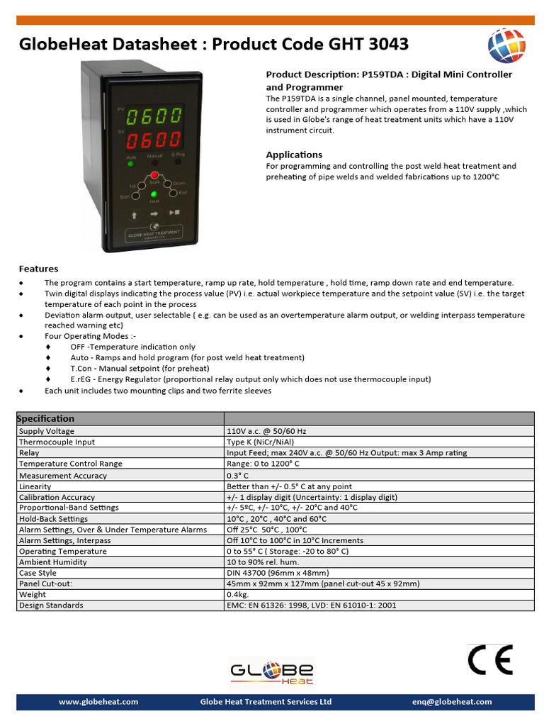 P159TDA Digital Temperature Controller | PDF | Thermocouple | Temperature