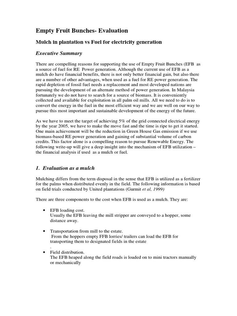 Evaluation of EFB | PDF | Fertilizer | Electricity Generation
