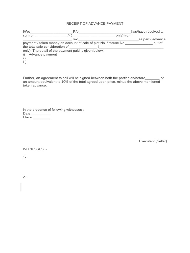 Advance Payment Receipt Format | PDF | Finance & Money Management