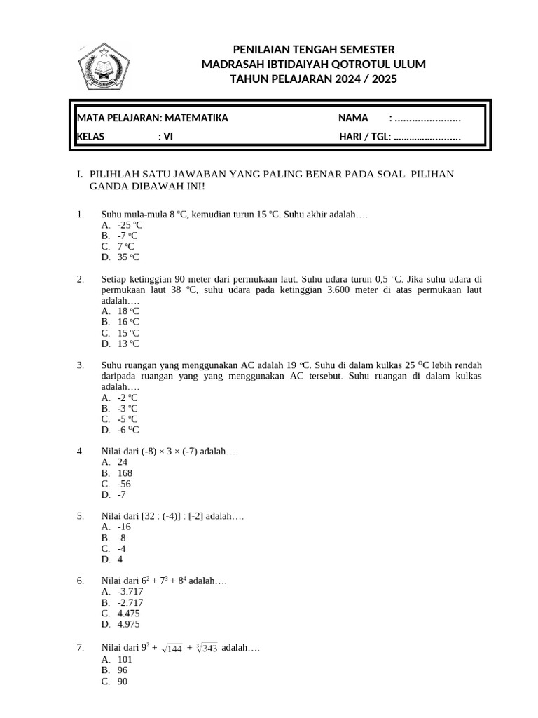 Bil Bulat Dan Pecahan Uh VII GJL | PDF | Metode & Bahan Ajar