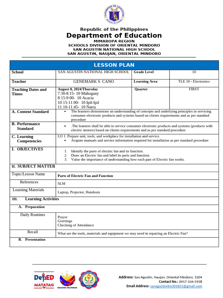 Department of Education: Lesson Plan | PDF | Learning | Human Communication