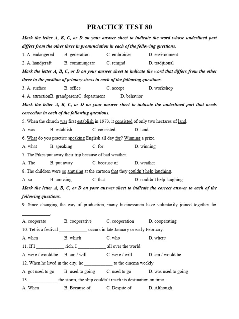 Practice Test 80 | PDF | English Language