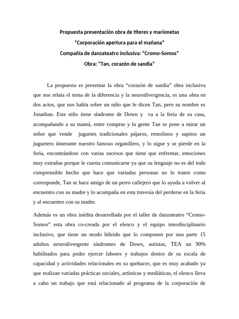 Resumen Proyecto Obra y Propuesta Fondart 2025 | PDF | Arte