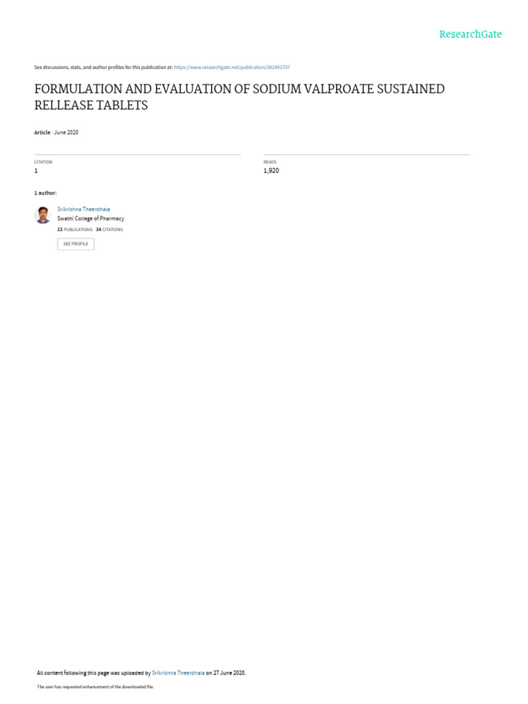 Formulation and Evaluation of Sodium Valproate Sustained Rellease ...