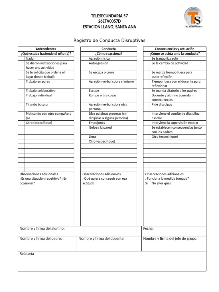 Registro de Conducta Disruptivas | PDF | Agresión | Conceptos psicologicos