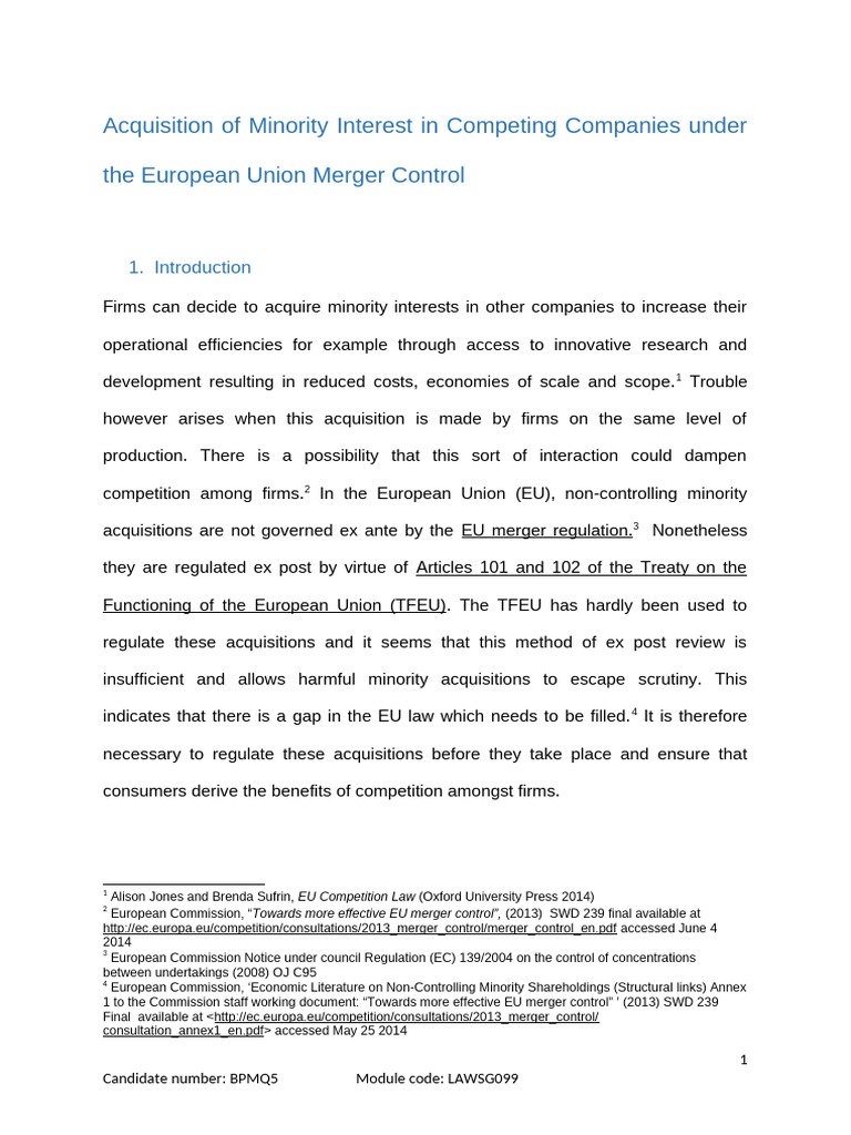 Acquisition of Minority Interest in Competing Companies Under The | PDF ...