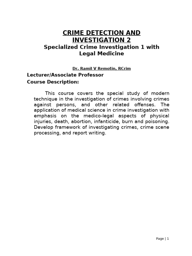 Lecture On CDI 2 Chapter 1 | PDF | Crime Scene | Witness