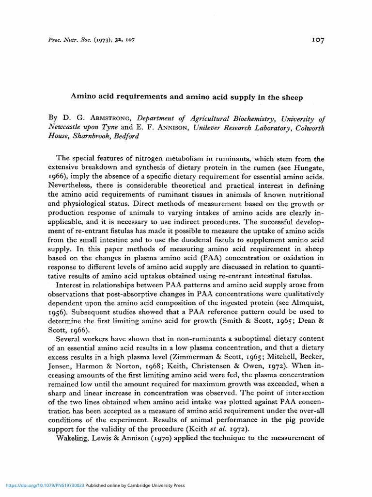 Amino Acid Requirements and Amino Acid Supply in The Sheep | PDF ...
