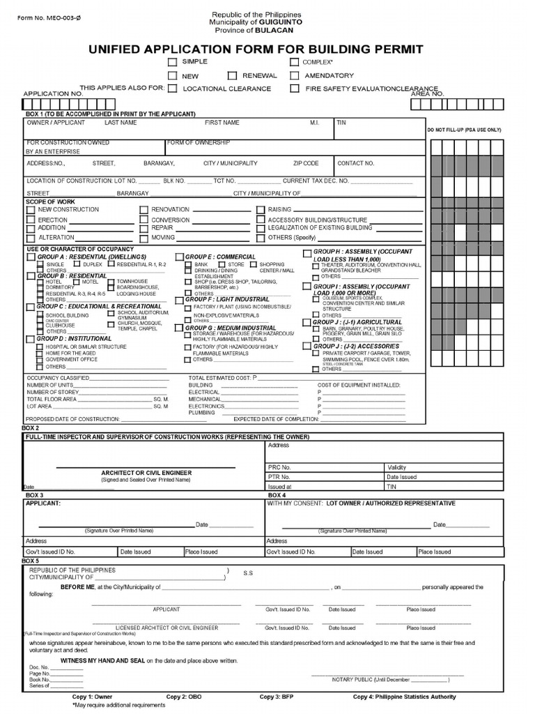 Unified Application Form For Building Permit | PDF | Finance & Money ...