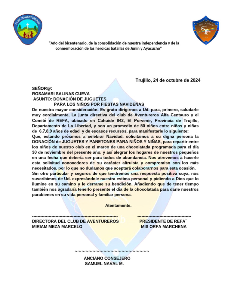 Solicitud Donación Word | PDF