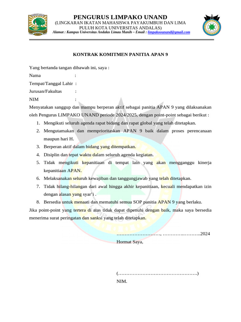 Surat Komitmen Panitia APAN 9 | PDF | Seni