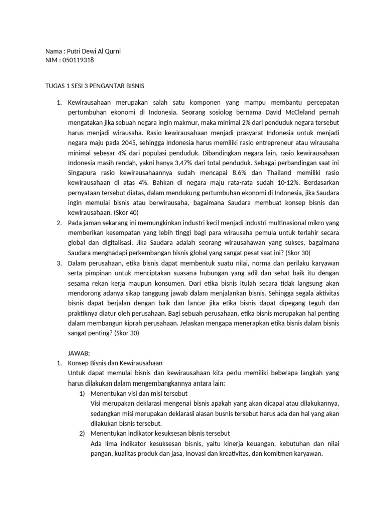Tugas 1 Sesi 3 Pengantar Bisnis | PDF