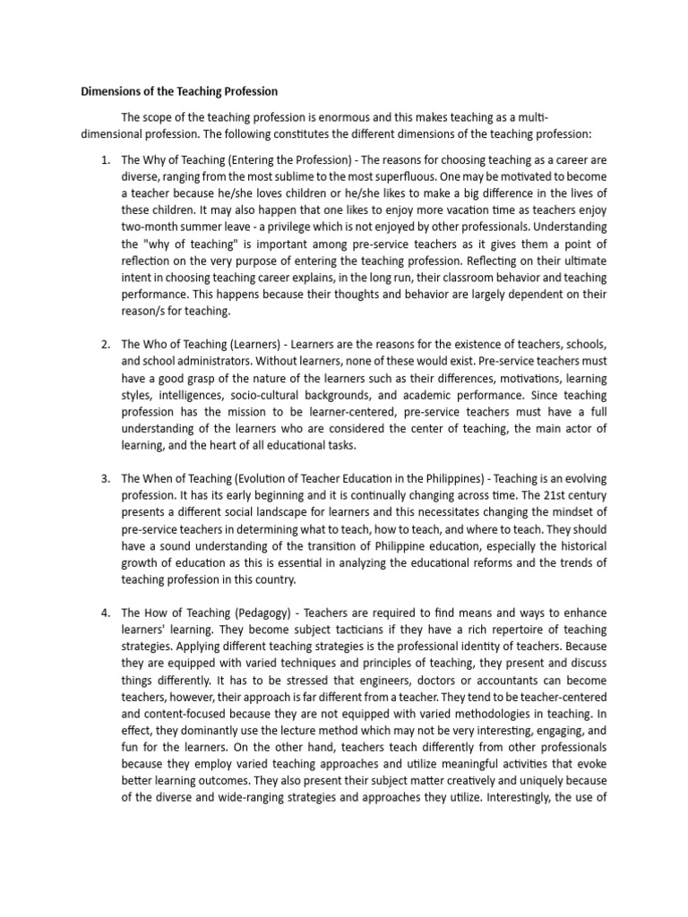 Dimensions of the Teaching Profession | PDF | Cost Of Living | Teachers