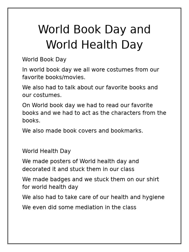 Celebrating World Book Day Activities | PDF