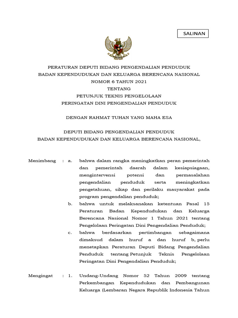 Perdepdalduk Nomor 6 Tahun 2021 TTG Juknis PDPP | PDF | Pengelolaan Keuangan & Uang | Ilmu Sosial