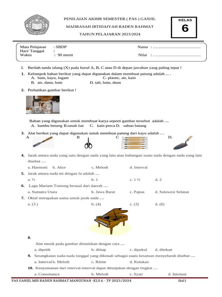 Naskah Soal Pas Kelas 6 SBDP | PDF