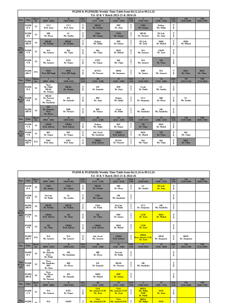 PGDM & PGDM(IB) Timetable Nov 2024 | PDF | Economics | Business Economics