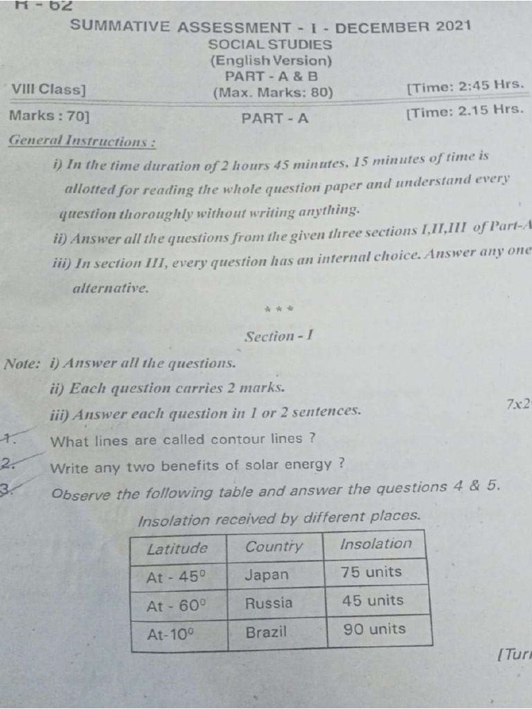 8th Class SA1 2021 | PDF
