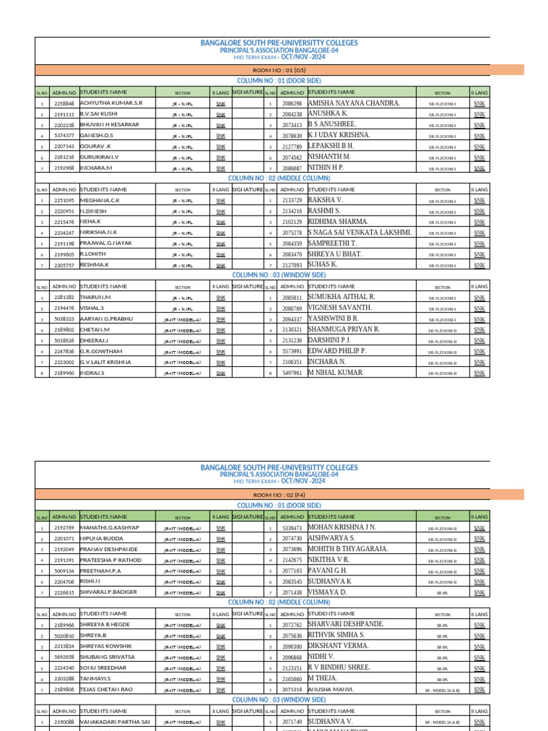 Seating Allotment For Mid Term Exam (Sansk & Hindi) | PDF