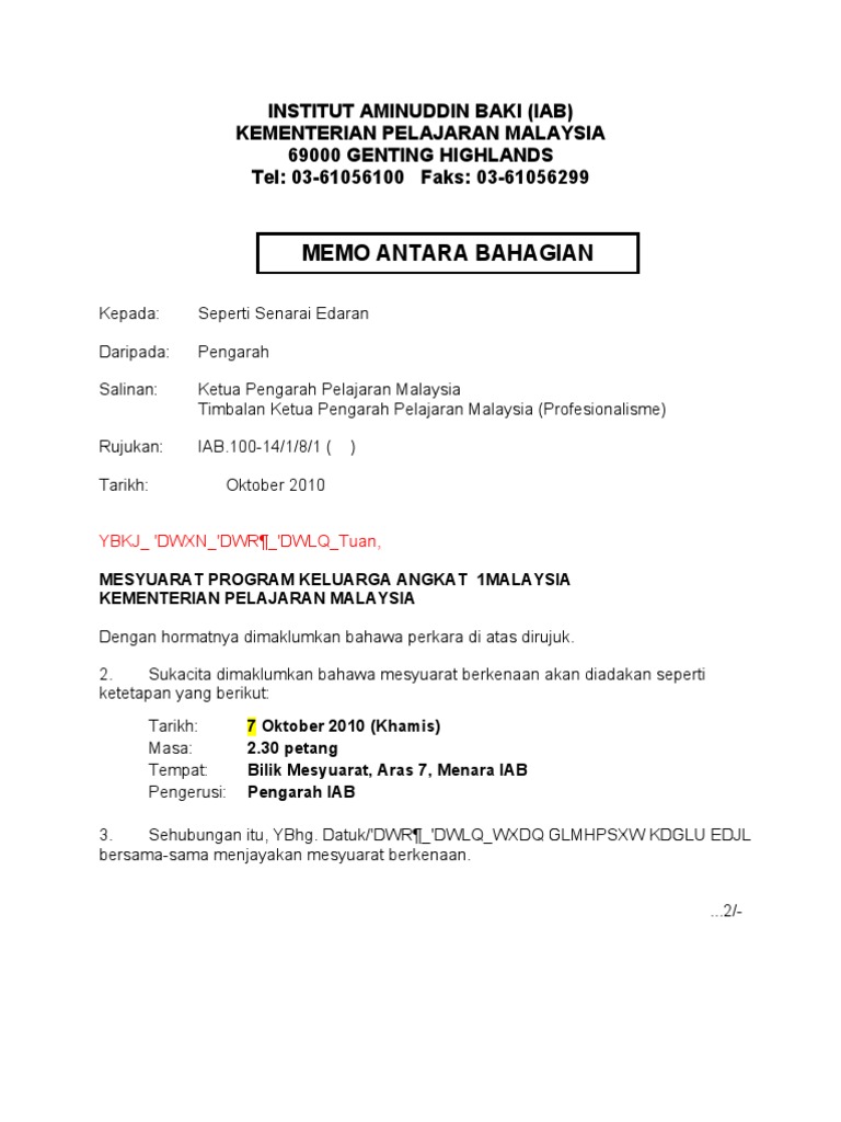 Memo Contoh | PDF