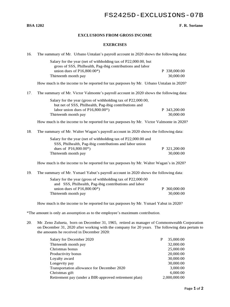 Bsa1202 FS2425D Exclusions 07B | PDF | Payroll Tax | Expense