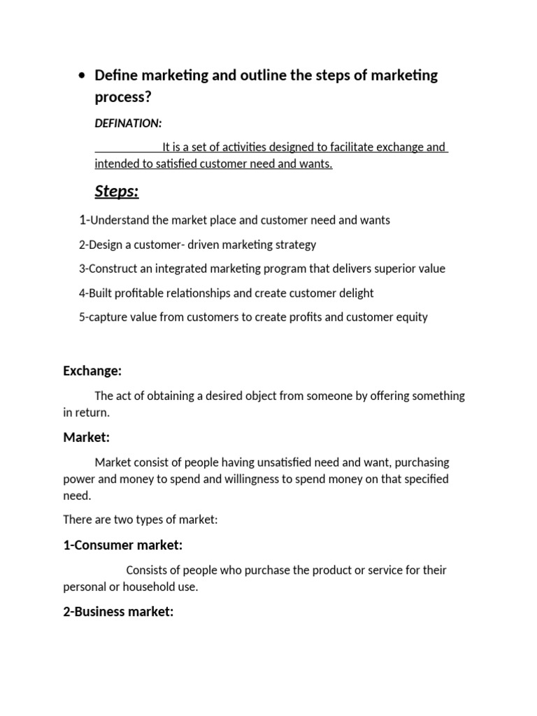 Define Marketing and Outline The Steps of Marketing Process | PDF ...