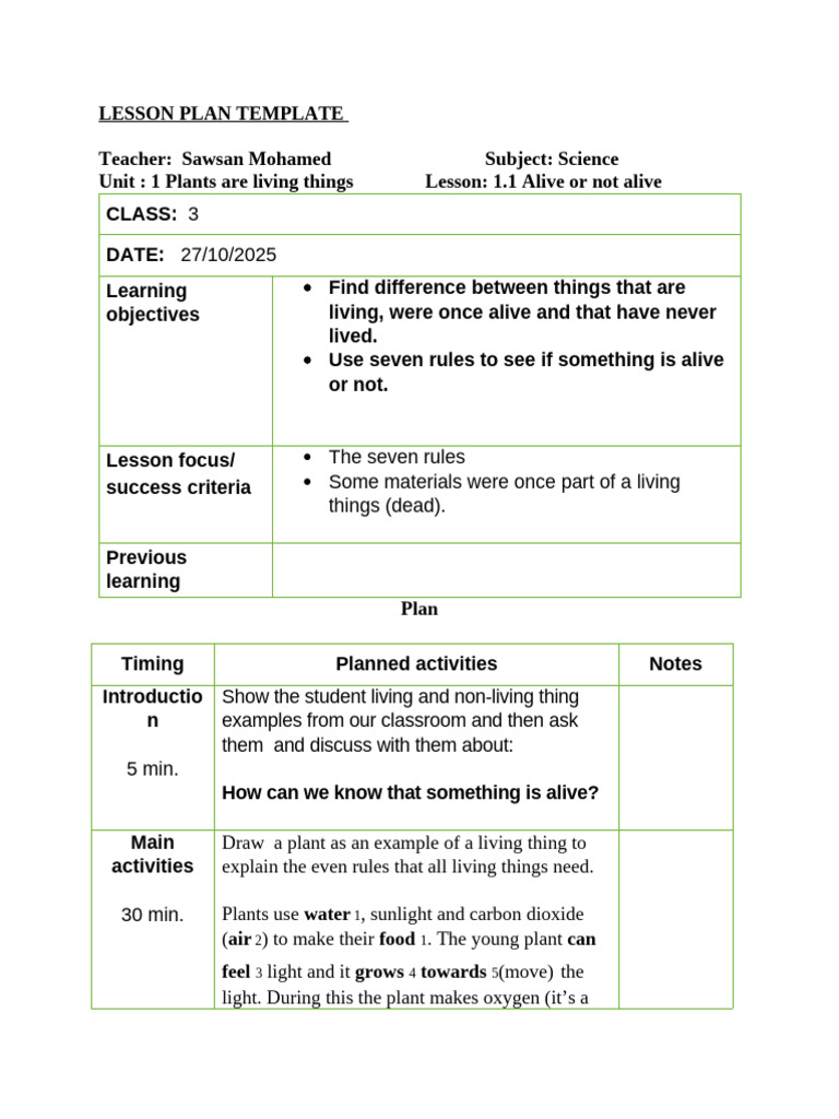 Alive or Not Alive G.3 Lesson Plan1 | PDF | Plants | Behavior Modification