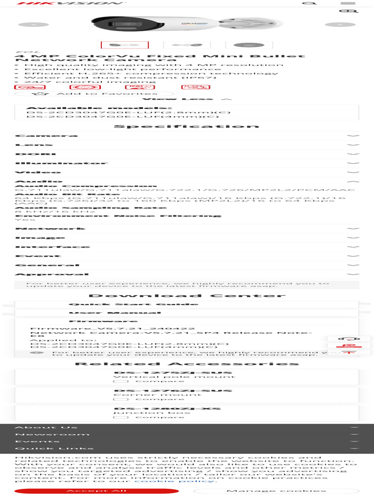 DS-2CD3047G0E-LUF - Network Cameras - Hikvision | PDF | Bit Rate | Camera