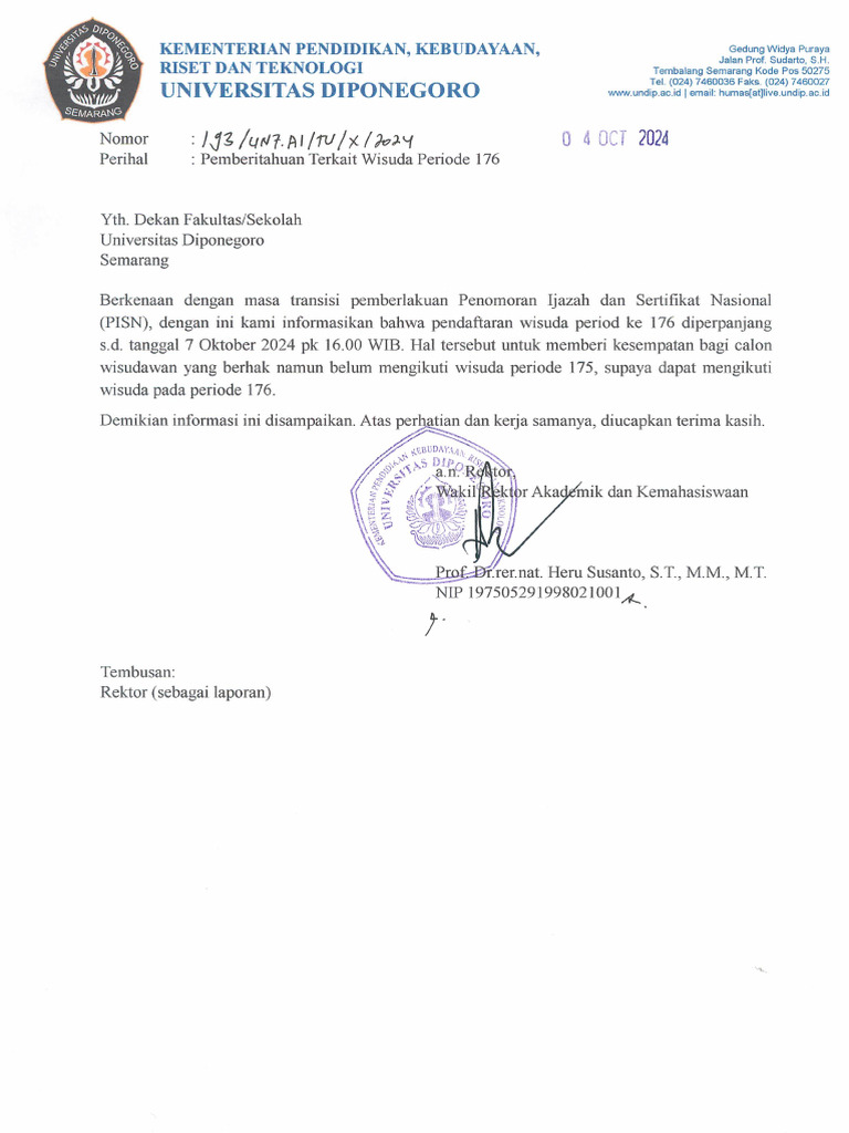 No.193 Hal - Pemberitahuan Terkait Wisuda Periode 176 | PDF