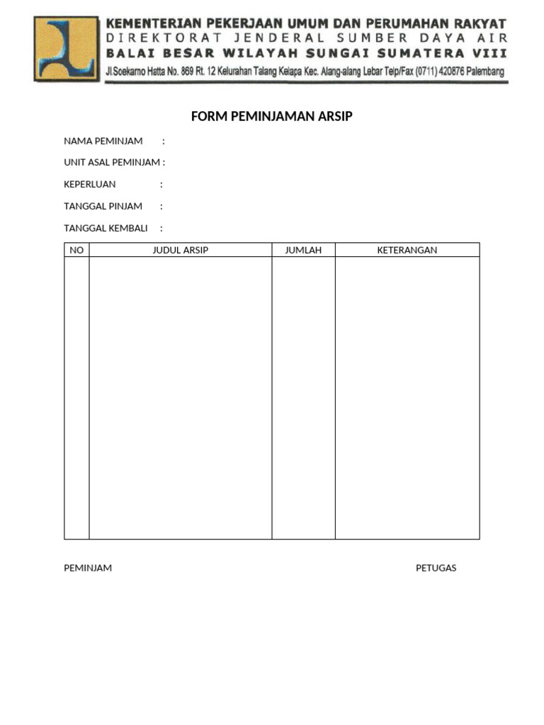 Form Peminjaman Arsip | PDF