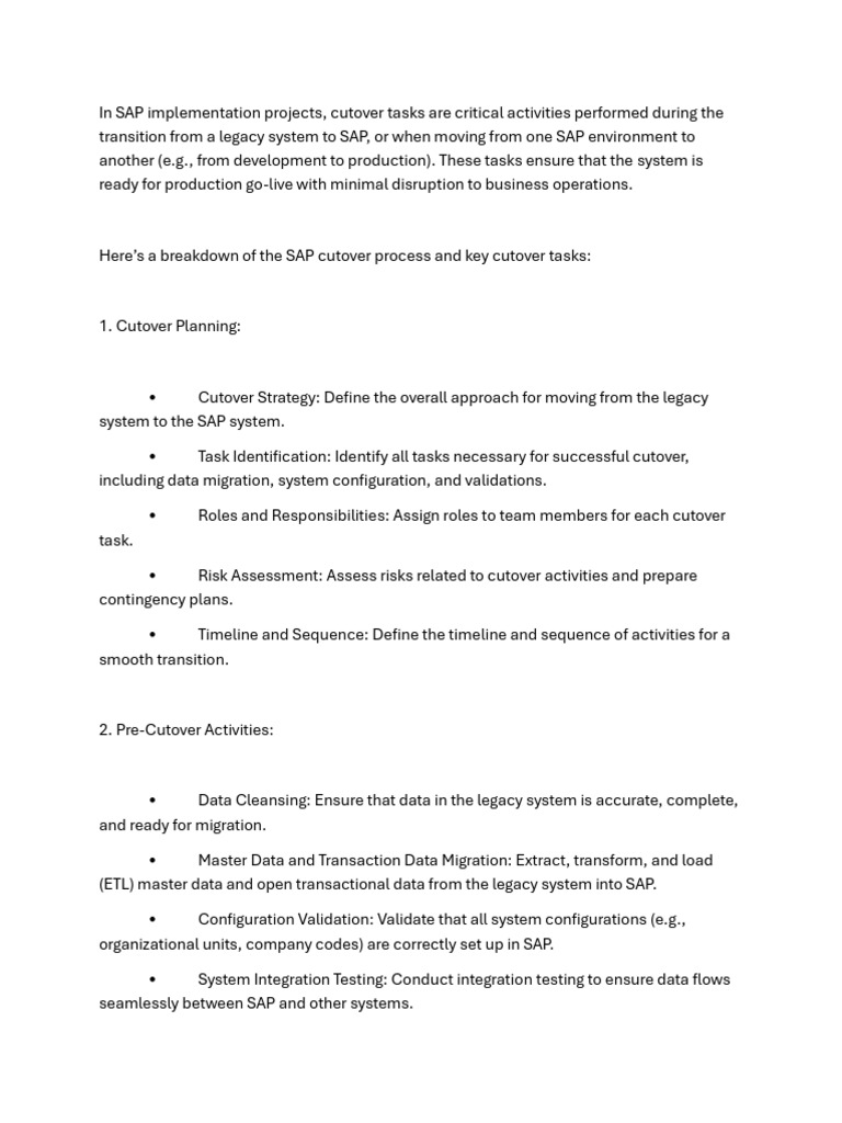 SAP Cutover Activities and Processes | PDF | Systems Engineering ...