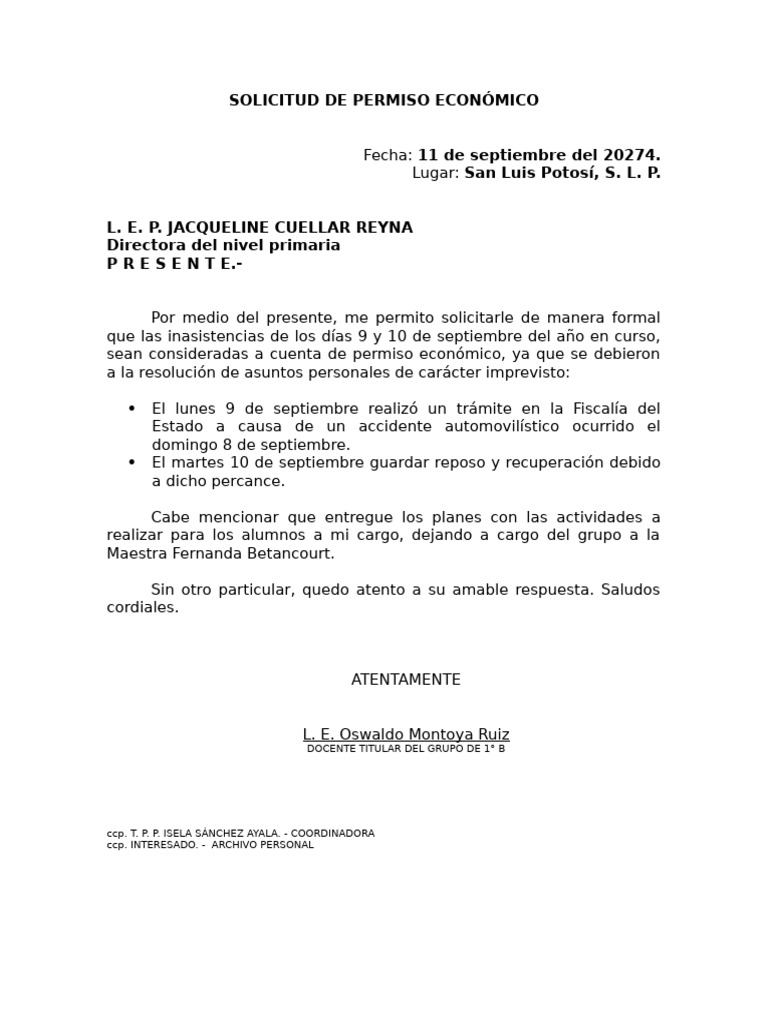 Solicitud de Permiso Económico | PDF