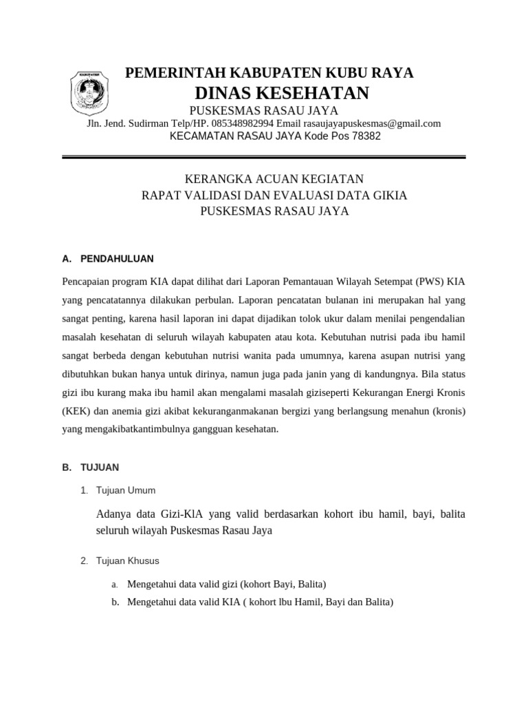 Kak Rapat Validasi Dan Evaluasi Data Kia | PDF