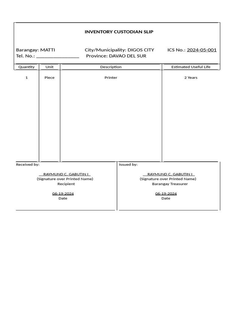 Inventory Custodian Slip | PDF