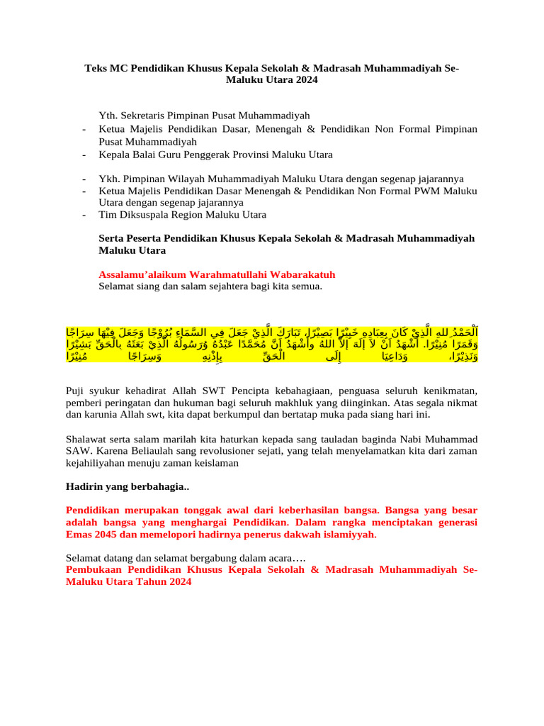 Teks MC Absb Malut | PDF | Kajian Bahasa Asing