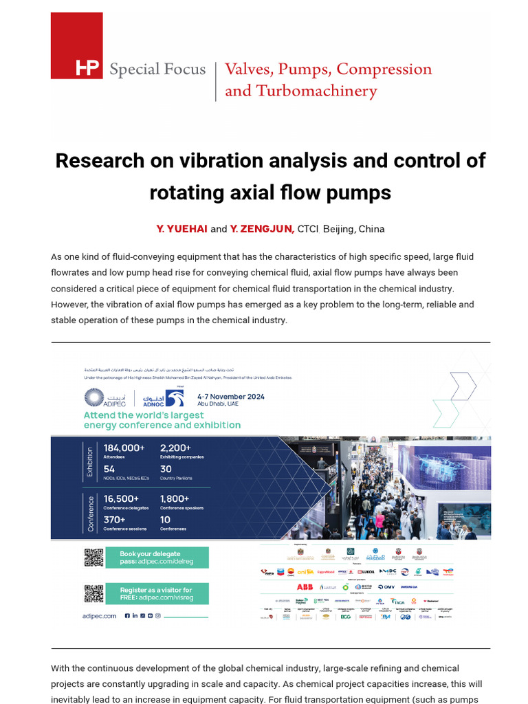 Research On Vibration Analysis and Control of Rotating Axial Ow Pumps ...