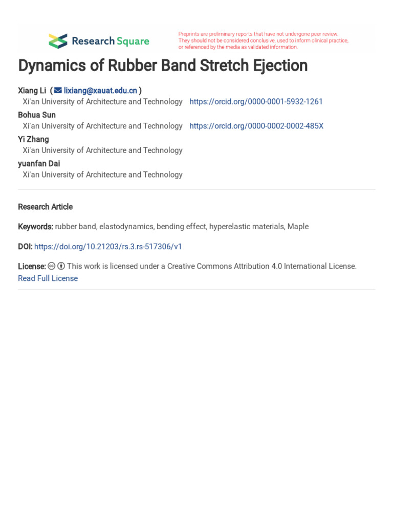 Dynamics of Rubber Band Stretch Ejection | PDF | Bending | Elasticity ...