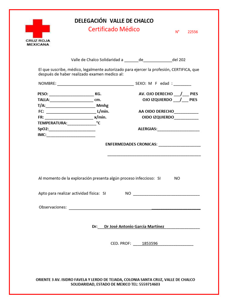 Certificado Medico Cruz Roja | PDF